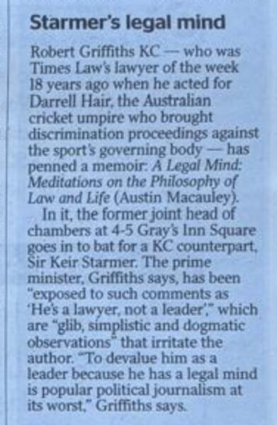 Robert Griffiths KC, SC features in the Times today. | Six Pump Court